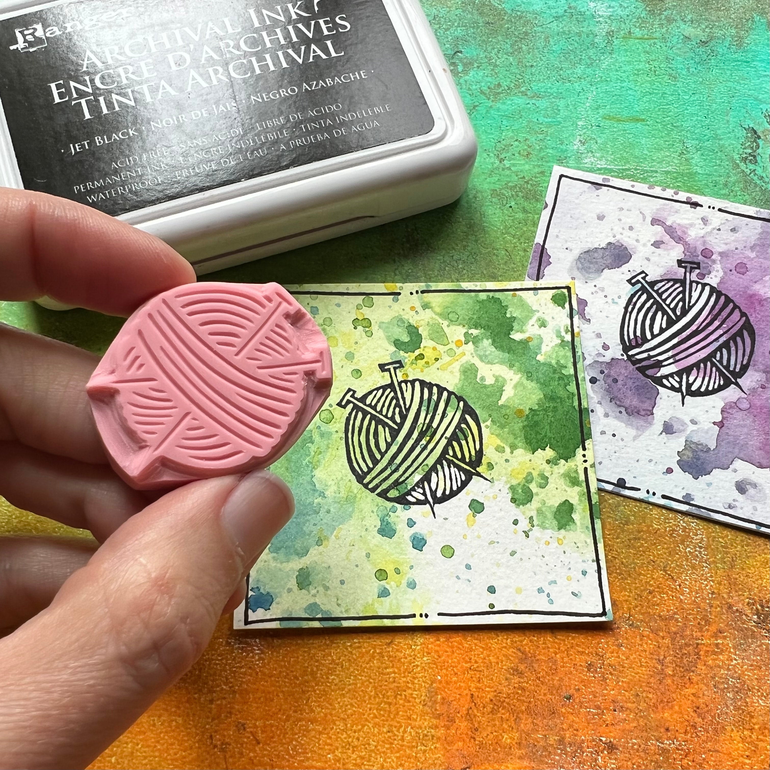 Ball of Yarn with Knitting Needles - Hand Carved Rubber Stamp | My ...